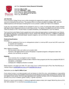 HCHC 2020 Contract – Indigenous History – Huron Community History Centre